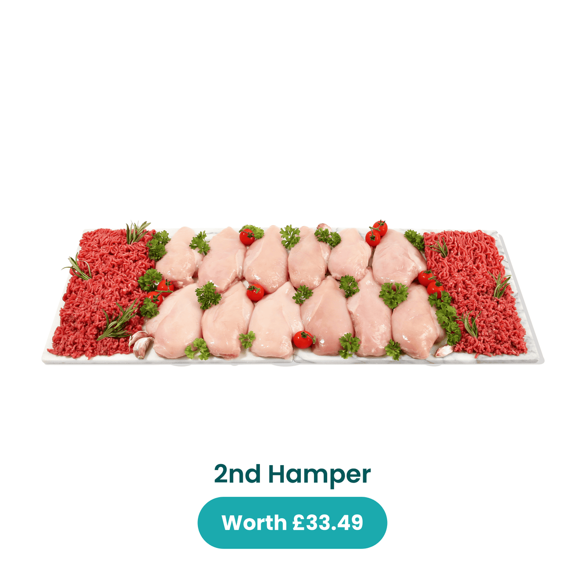Buy one hamper & claim your essential chicken and mince hamper for free
