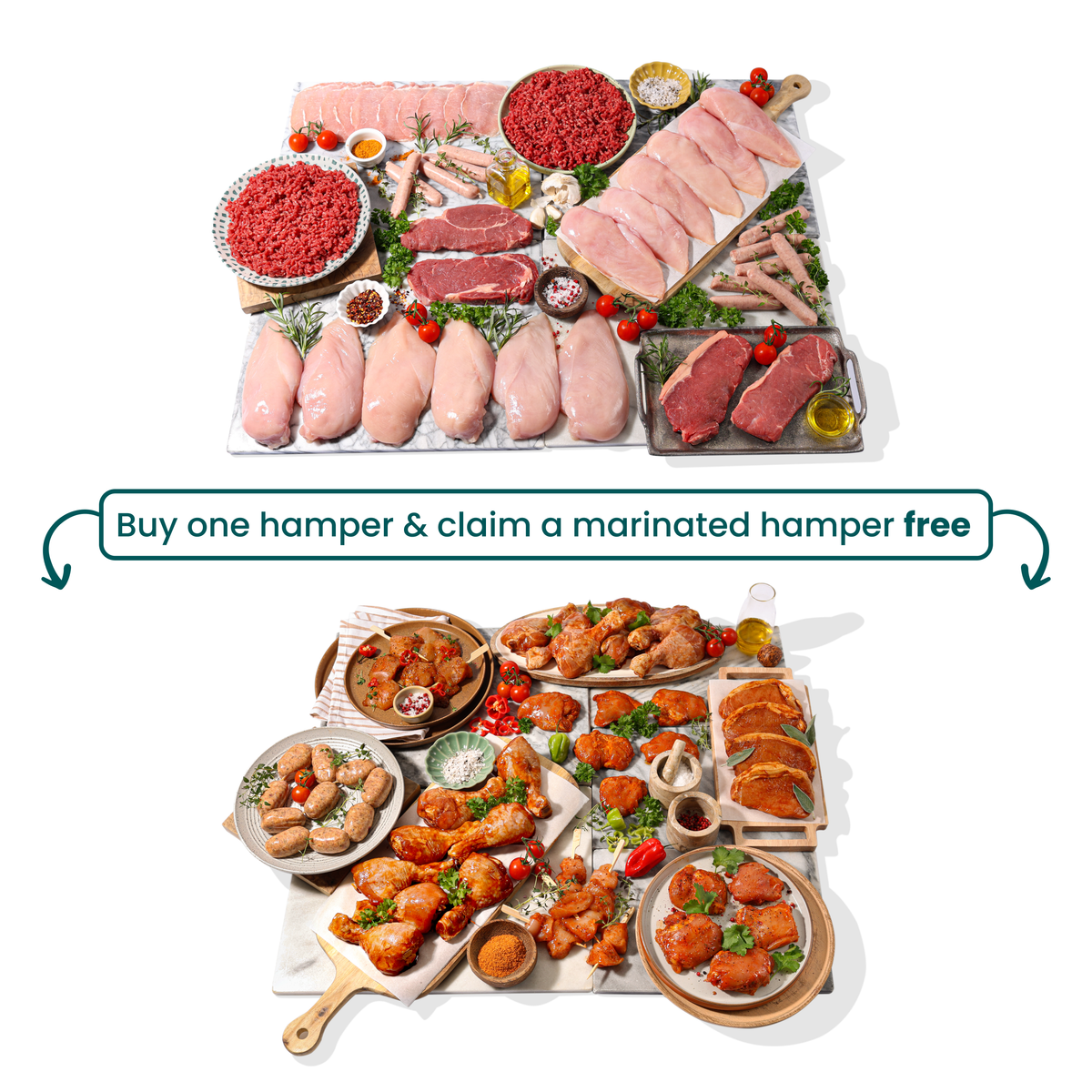 Customer Favourites hamper + £35 marinated meat hamper free